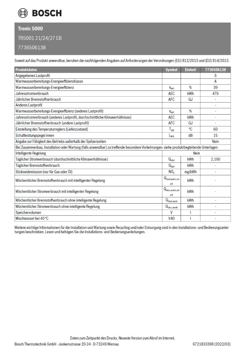 Bosch Durchlauferhitzer TR5001 elektronisch geregelt 21/24/27 EB, 295,90