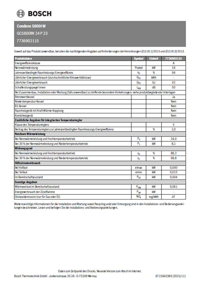Bosch GC5800iW 24 P 23 Gas Brennwertgerät wandhängend inkl. Regelung , 3.029,90