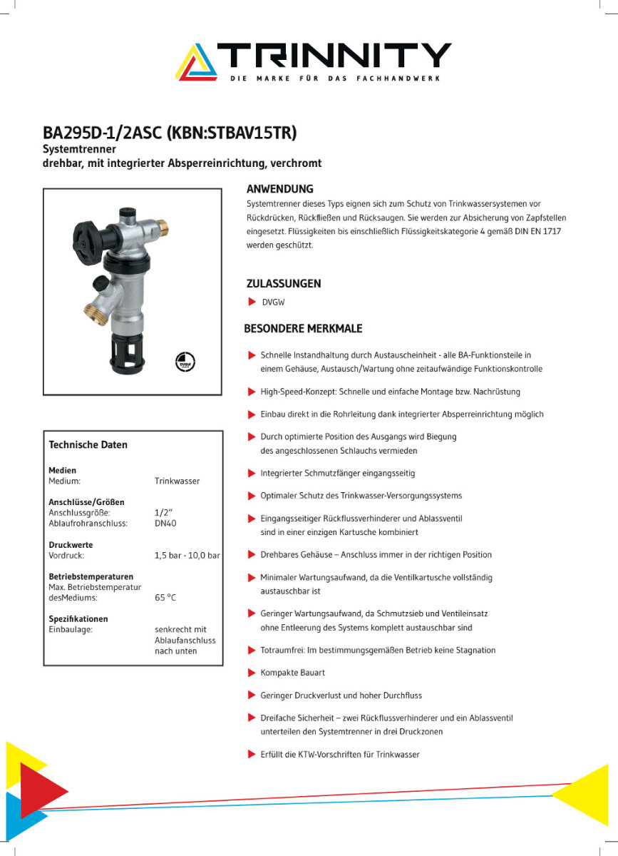 Trinnity / Resideo Systemtrenner m. Absperrventil 1/2" (Ausg.1",Adap., 118,90