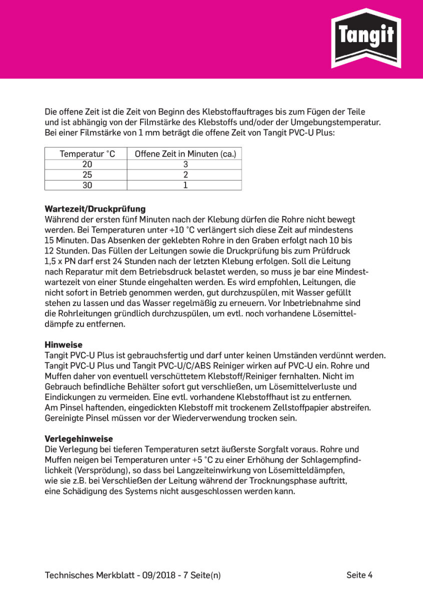 Tangit Kleber 125 gramm PVC-U Plus Klebstoff Kunststoffrohr, 11,90