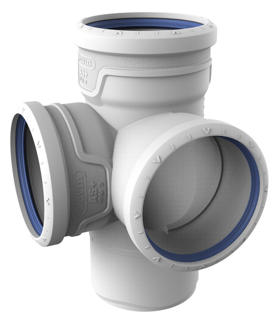 Wavin AS+ Eckdoppelabzweig 100x100x100 87 Grad Schallschutz 19dB Abfl ...